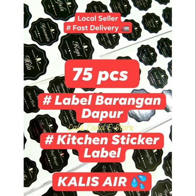 75 KEPING STICKER LABEL BARANGAN DAPUR 🎀 KITCHEN LABEL STICKER | Shopee ...