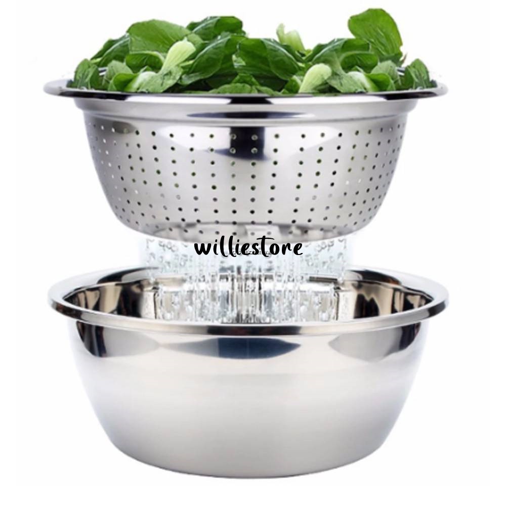 STAINLESS STEEL COLANDER/Round Rice Slotted Basin/Mesh Sieve Skimmer ...