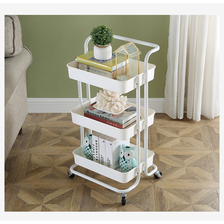 3 Tier Trolley Rack With Wheels Metal Frame Plastic Tray Storage ...