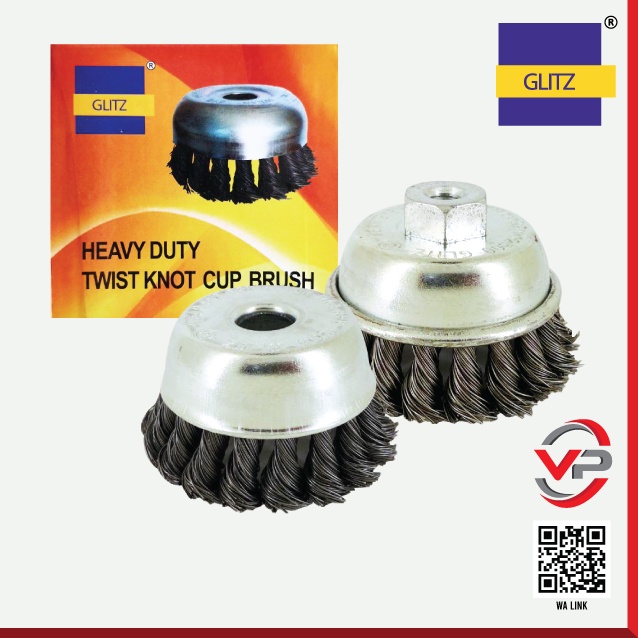 GLITZ HEAVY DUTY TWIST KNOT CUP BRUSH - STEEL / BRASS COATED WIRE 0.3 ...