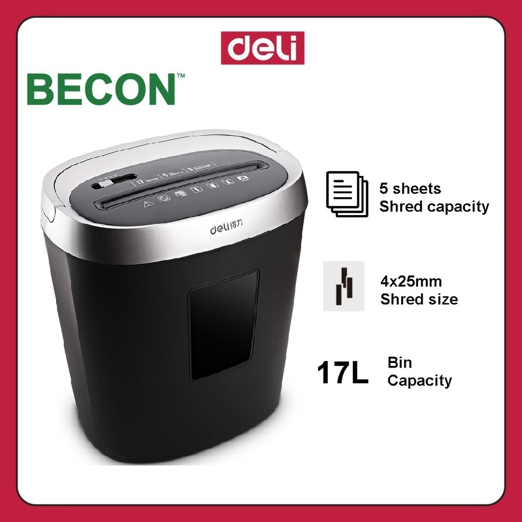 Deli Paper Shredder Cross Cut E9929 Shred capacity: 5 sheets Shred size: 4x25mm Auto Cooldown ...