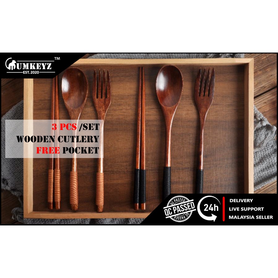 Mumkeyz Portable Tableware Wooden Cutlery Set Cutlery Korea Style Sudu ...