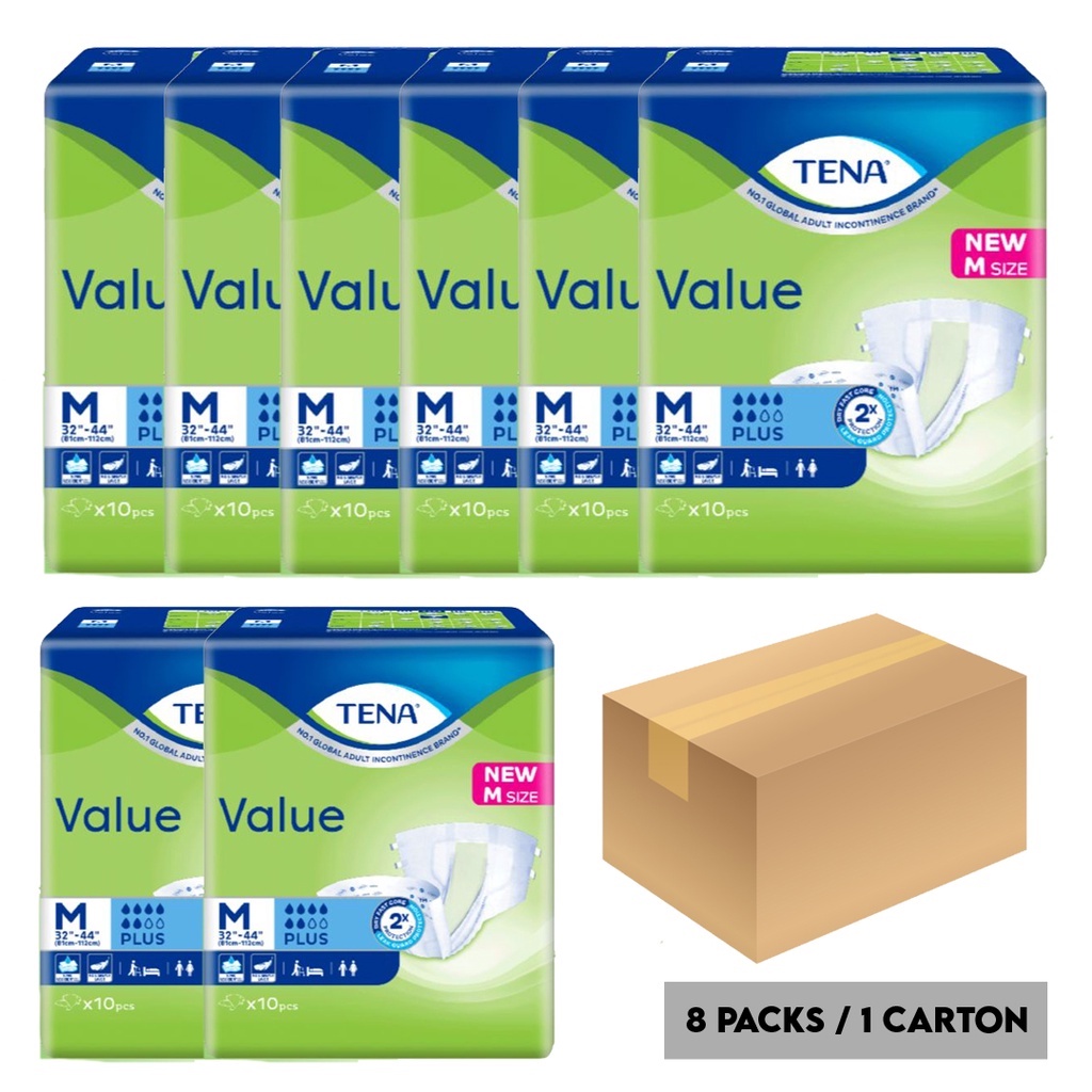 TENA VALUE M, Adult Diapers, Super Absorbency Diapers, (10PCS/BAG x 8) | Shopee Malaysia