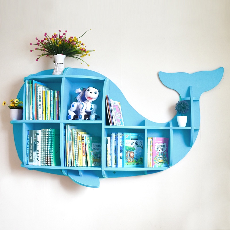 Nordic 3D Whale design wall hanging bookshelf children bedroom storage ...