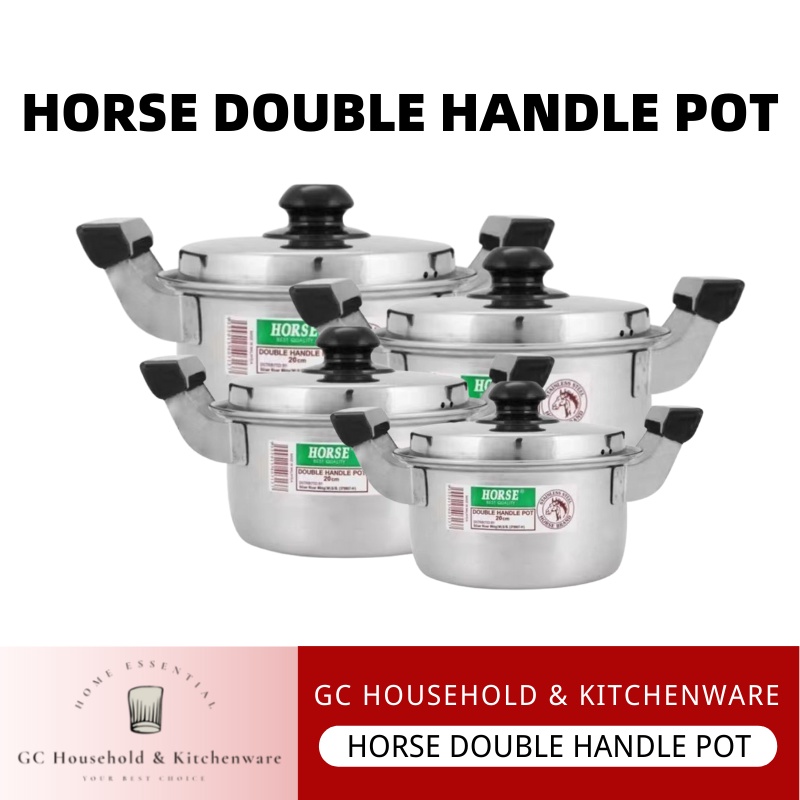 READY STOCK!! HORSE BRAND Stainless Steel Double Handle Pot ( 22CM / 24CM ) | Shopee Malaysia