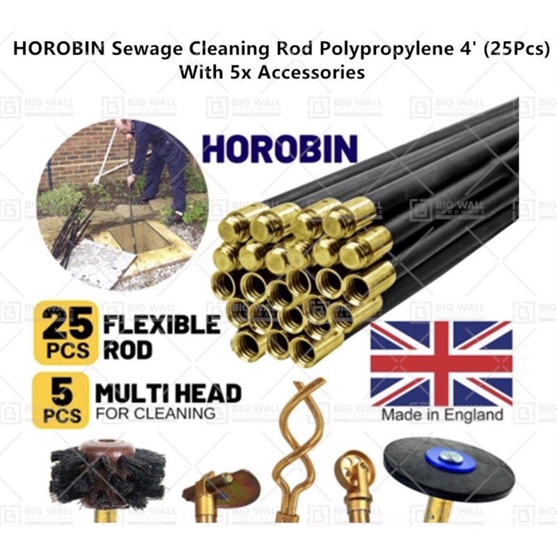 HOROBIN Sewage Cleaning Rod Polypropylene 4' ( 10 / 25Pcs ) With 5x ...