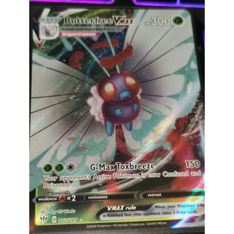 Grass/Leaf Type - Pokemon Card Vmax - Butterfree Vmax 002/189 Darkness ...