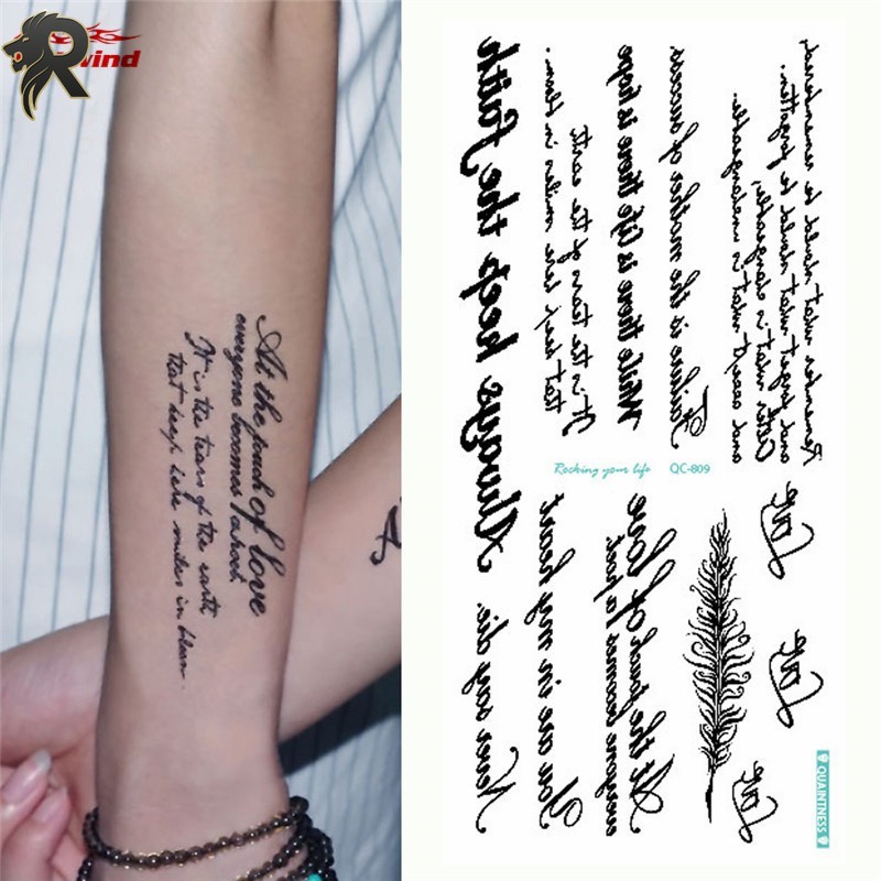 RL HW 1 Sheet English Words Tattoo Sticker Letters Pattern Removable ...