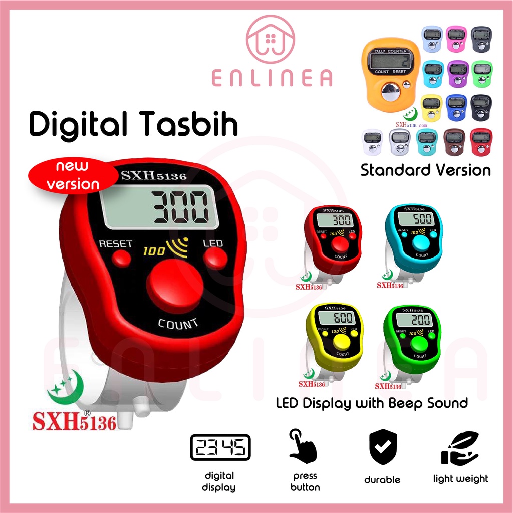 Digital Tasbih LED Display Beep Sound Hand Tally Finger Counter Gift ...