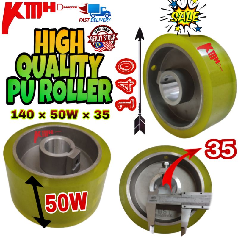 RUBBER ROLLER Ø140*Ø35*50mm(KEYWAY) Durable Industrial PU Load Roller ...