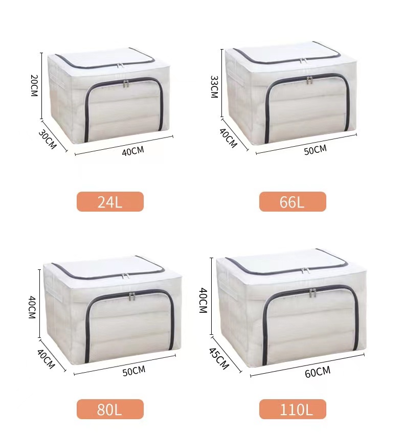 66L / 110L Large Capacity PVC Transparent Foldable Storage Box Steel ...