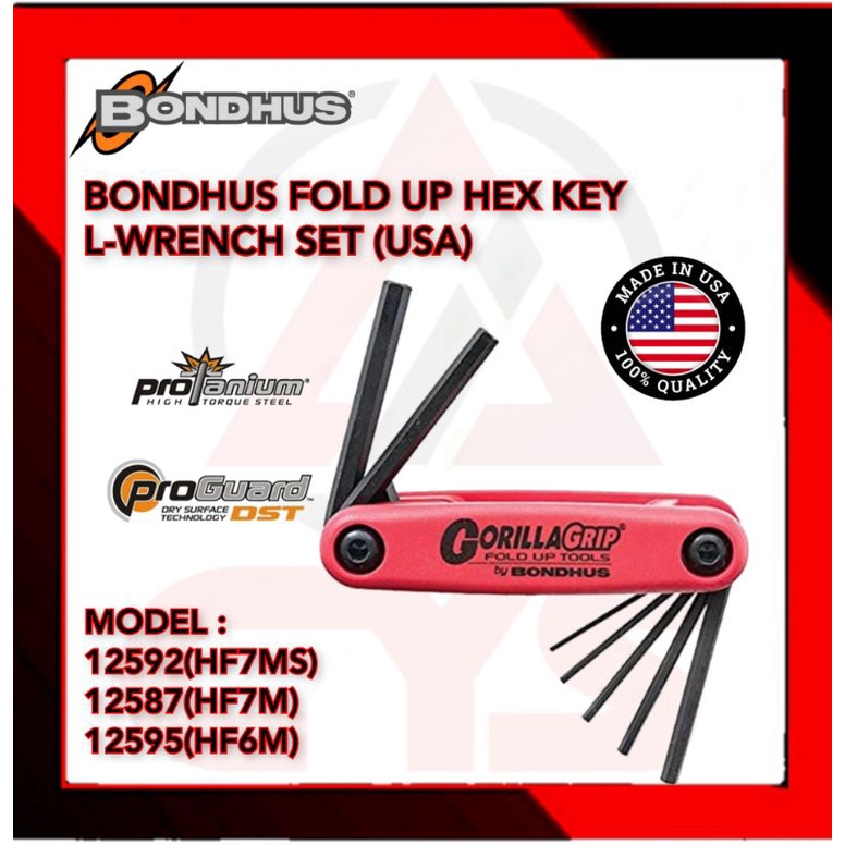 [100% USA] BONDHUS FOLD UP HEX KEY L-WRENCH SET ALLEN KEY (MM) (12592 ...