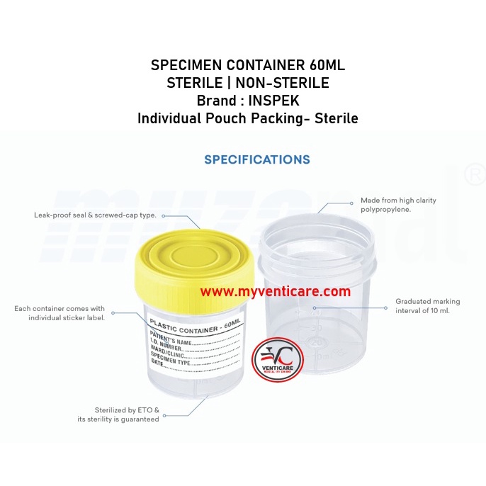 URINE CONTAINER (YELLOW CAP)- SCREW TYPE STERILE/NON STERILE (60ml ...