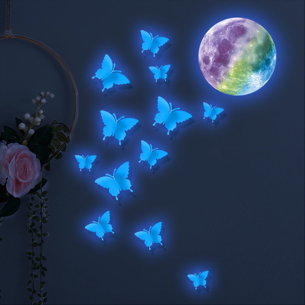 Glow in The Dark Stickers Rainbow Wall Decal, Butterflies Wall Decals ...