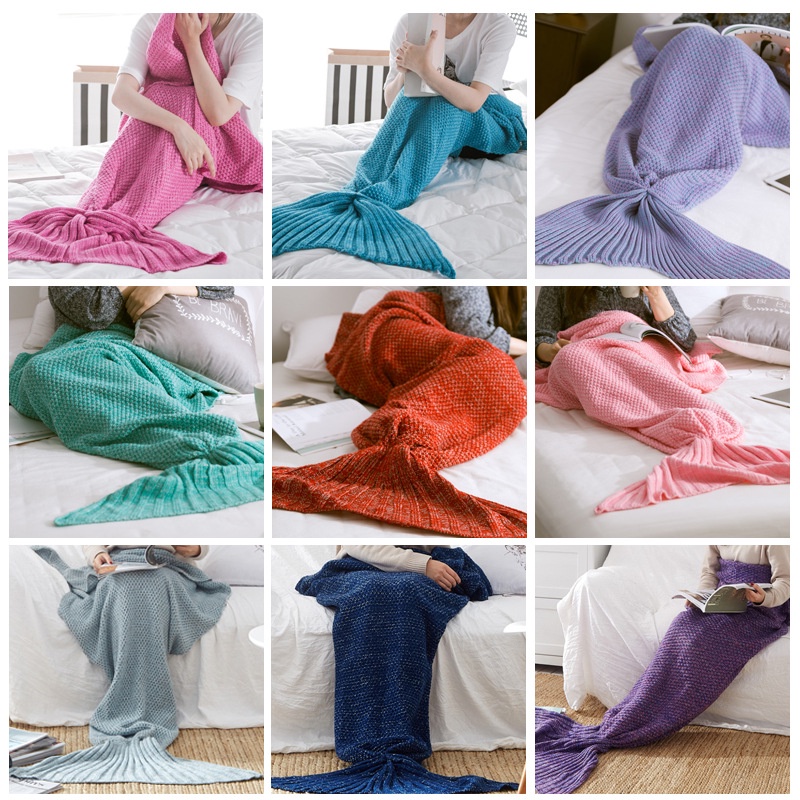 10 Colors Mermaid Tail Crochet Baby Blanklet Knitted Nap Blankets for ...