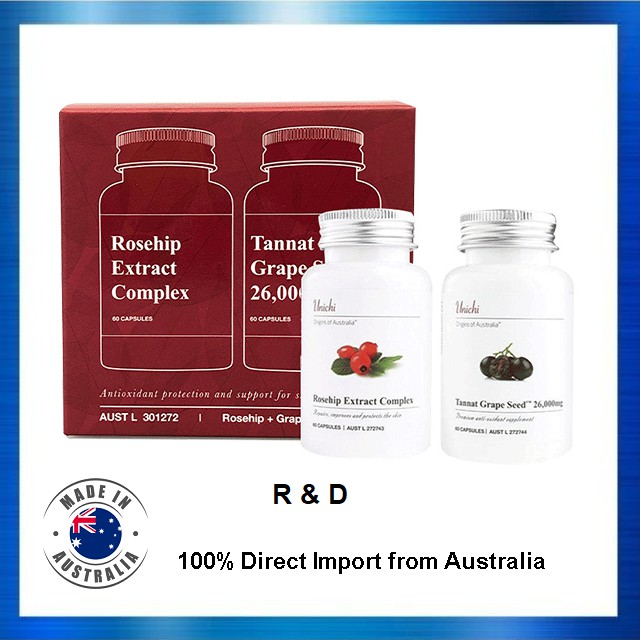 Unichi Rosehip Extract Complex + Tannat Grape Seed Whitening Set (60 ...