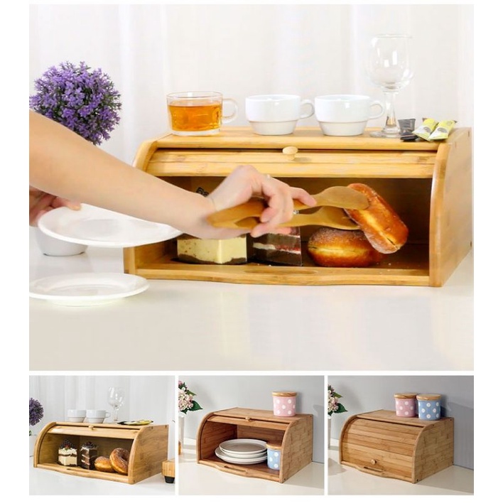 WOODEN KITCHEN STORAGE BOX BREAD BOX FOOD CONTAINER KOTA ROTI SIAP ...