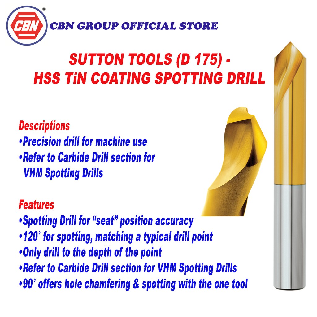 SUTTON TOOLS (D 175) - HSS TiN COATING SPOTTING DRILL | Shopee Malaysia