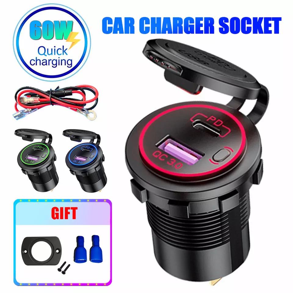 60W PD Type C/QC 3.0 USB Charger with Switch Socket Power Outlet ...
