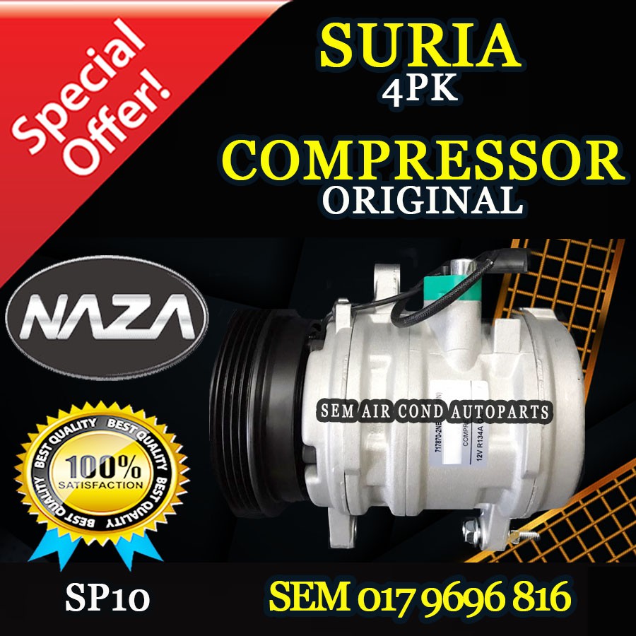 NAZA SURIA 4PK ORIGINAL SP10 COMPRESSOR/ KOMPRESOR (CAR AIRCOND SYSTEM ...