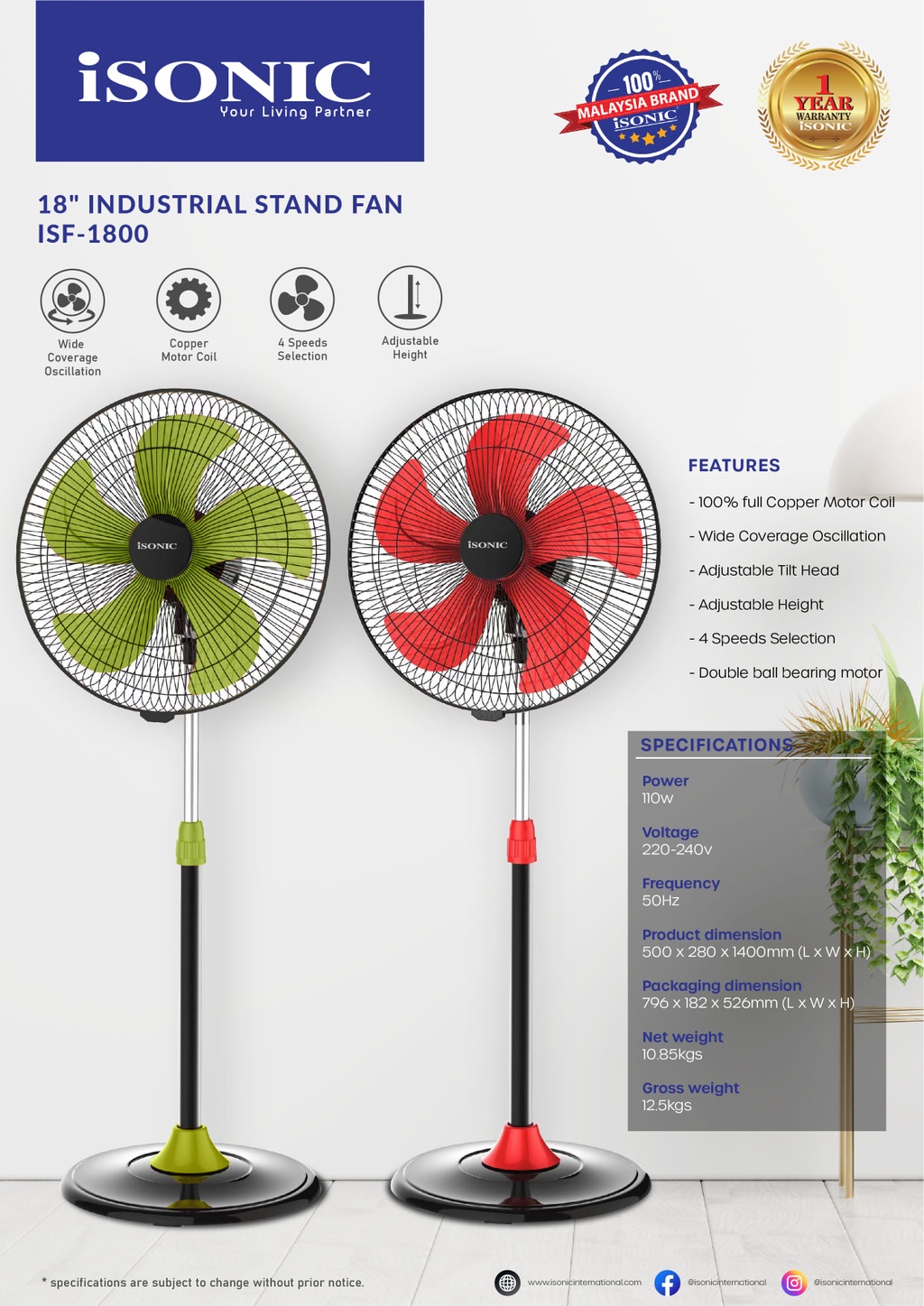 iSONIC 18 Inch ABS Industrial Stand Fan 5 Blades Commercial Stand Fan ...