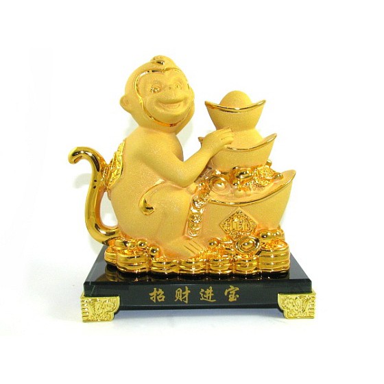 Exquisite Sparkling Golden Monkey with Stack of Gold Ingots - Feng Shui ...