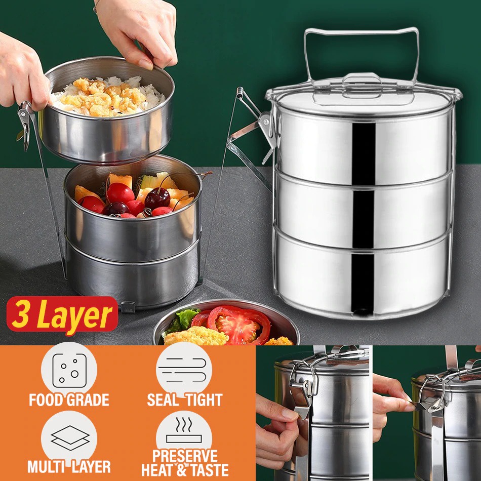 Feeton_homeware [ 12CM ] 3 Tier Layer Rice Box Lunch Box / Kotak Bekal ...