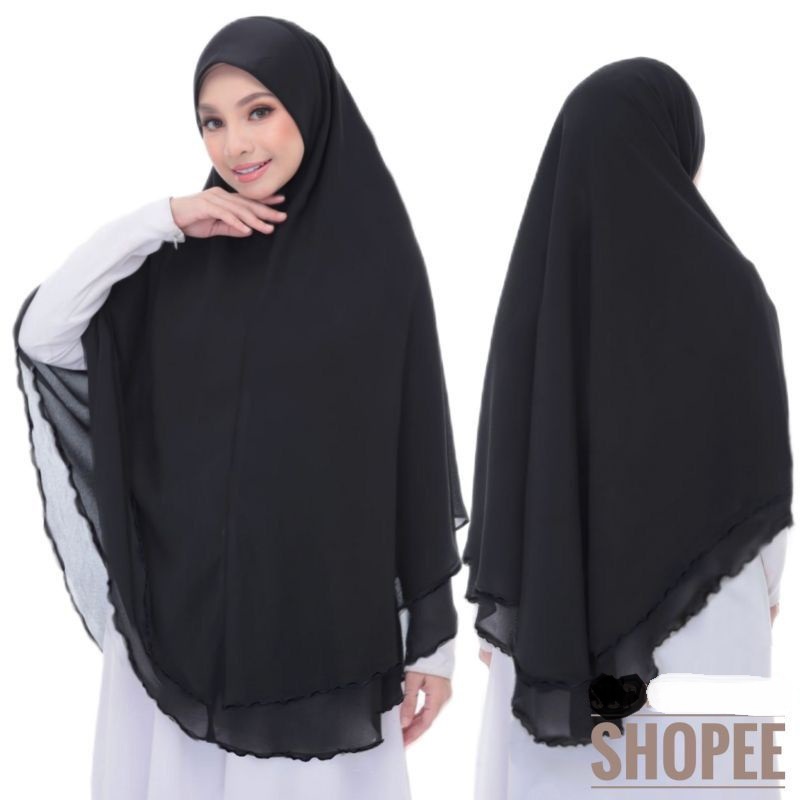 Bidang 60 / 5XL Khimar Berdagu Labuh Chiffon Awning Scuba 2 Layer ...