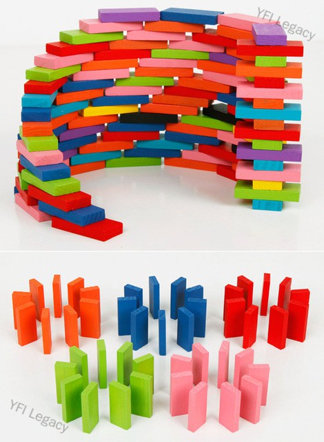 YFI Legacy 120Pcs/set Wooden Domino Blocks Rainbow Color Children ...
