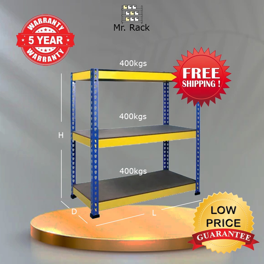 Mr. Rack WX3YB 3 Tiers HDF Board Warehouse Boltless Storage Rack Yellow ...