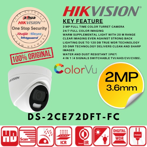 HIK VISION 2MP ColorVu Turbo HD Camera DS-2CE72DFT-FC | Shopee Malaysia
