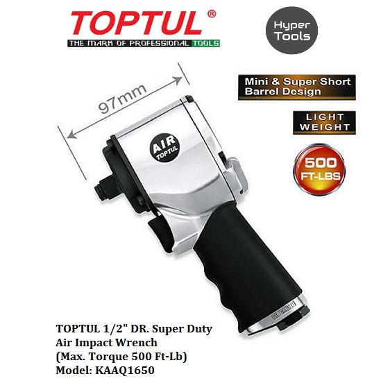 TOPTUL 1/2" DR. Super Duty Air Impact Wrench (Max. Torque 500 Ft-Lb ...