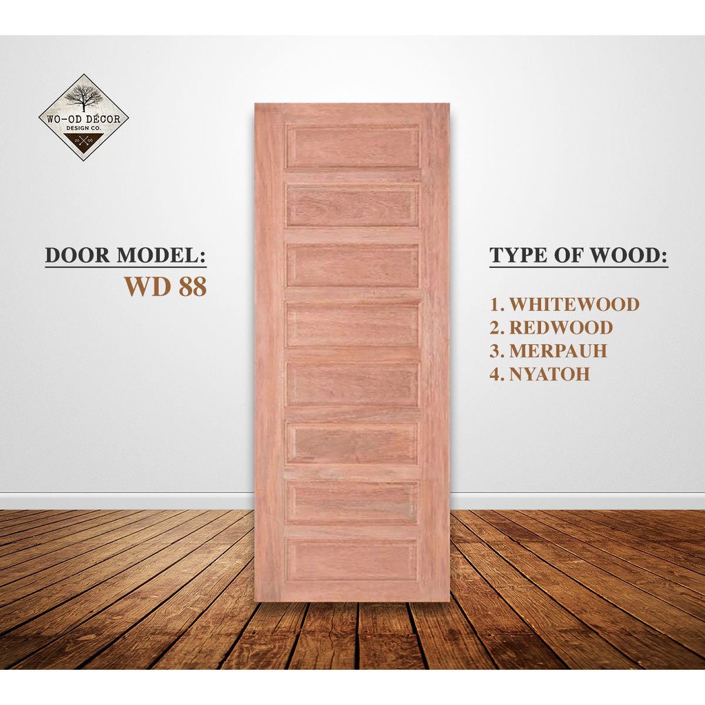 【WD 88】Whitewood/Redwood/Nyatoh Solid Wooden Door Pintu Kayu Standard Size 33 6/8 x 83” (Custom ...