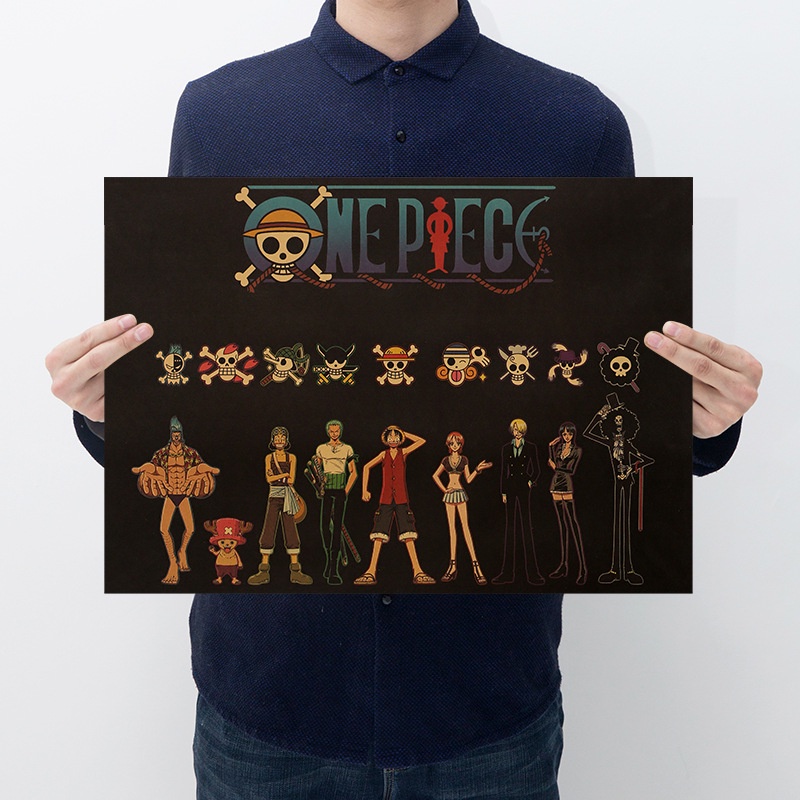 Anime ONE PIECE POSTER Straw Hat Pirates Family portrait Vintage kraft ...