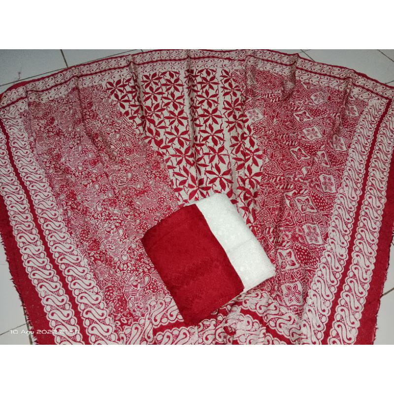 MERAH PUTIH 3-dimensional batik Fabric Red And White viscose semi Silk ...