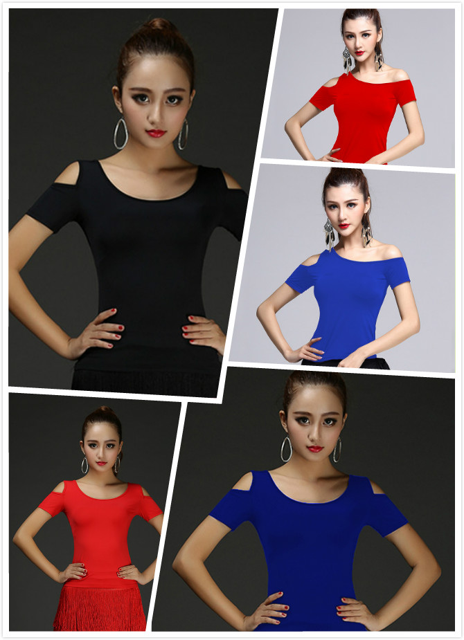 Spring Summer Adult Female Latin Leaky Shoulder Half-Sleeved Top Dance ...