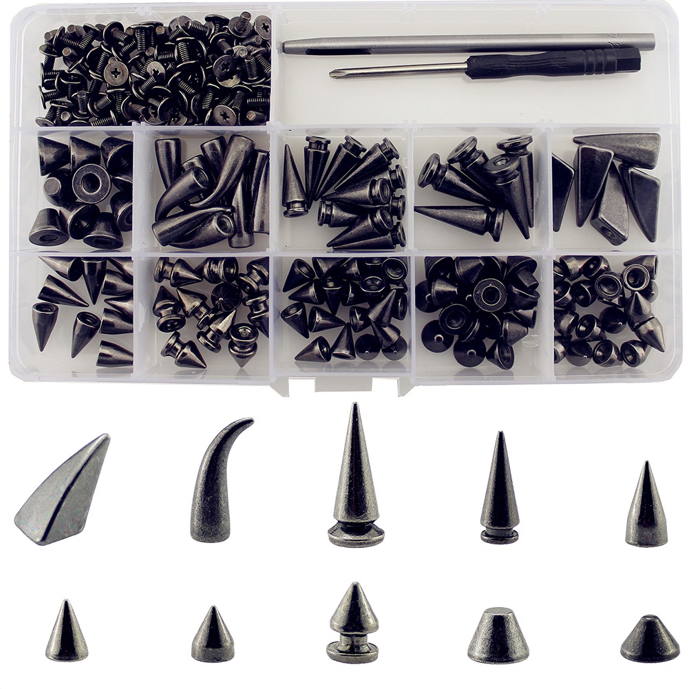 Mixed 10 Designs 120pcs Metal-Black Spikes And Studs For Clothes DIY ...