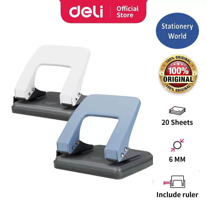 Deli 2-Hole Paper Punch | Lock System Adjustable Ruler 20 Sheets E0102 ...