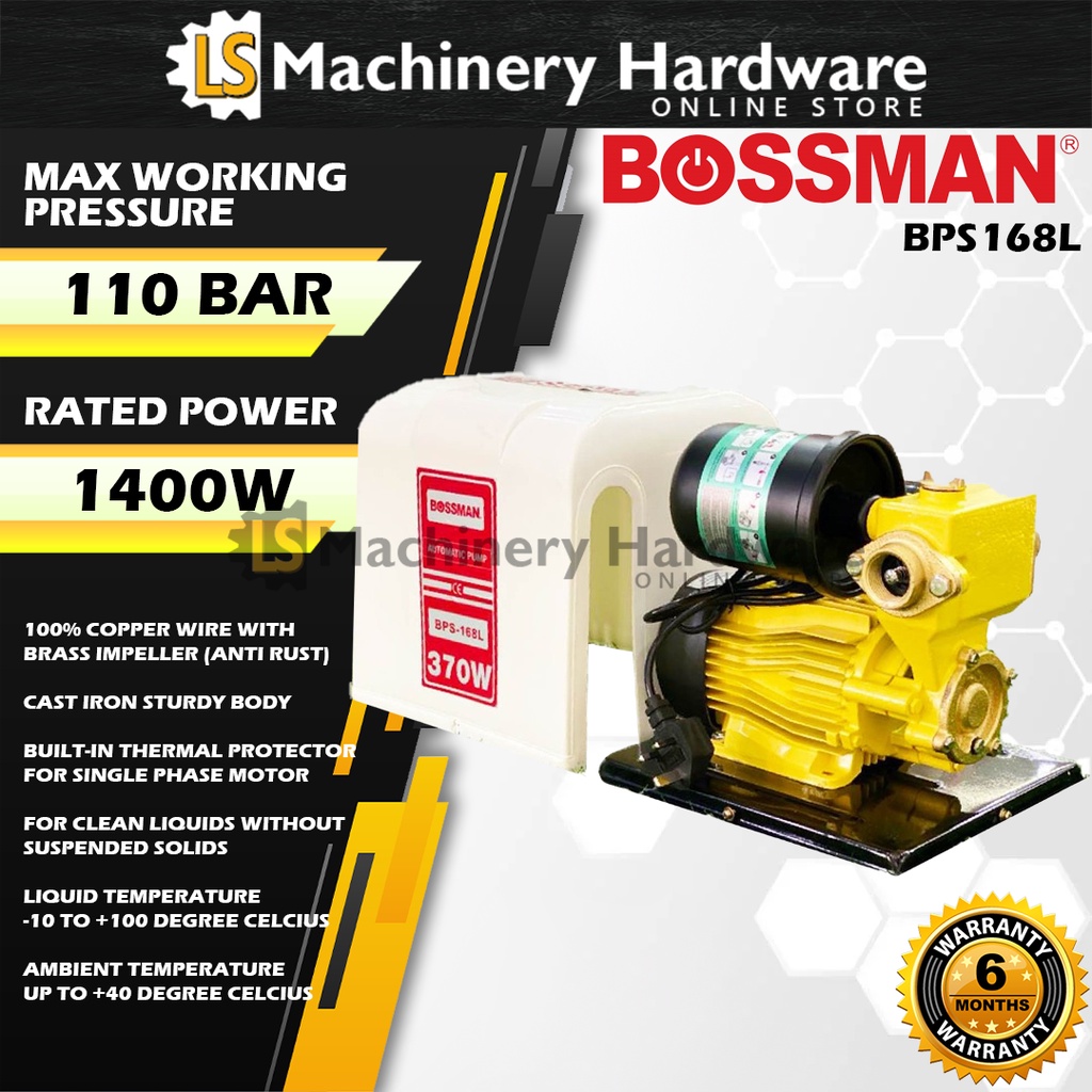 BOSSMAN 370W 0.5HP AUTO WATER BOOSTER PUMP WITH COVER ~BPS168L | Shopee ...