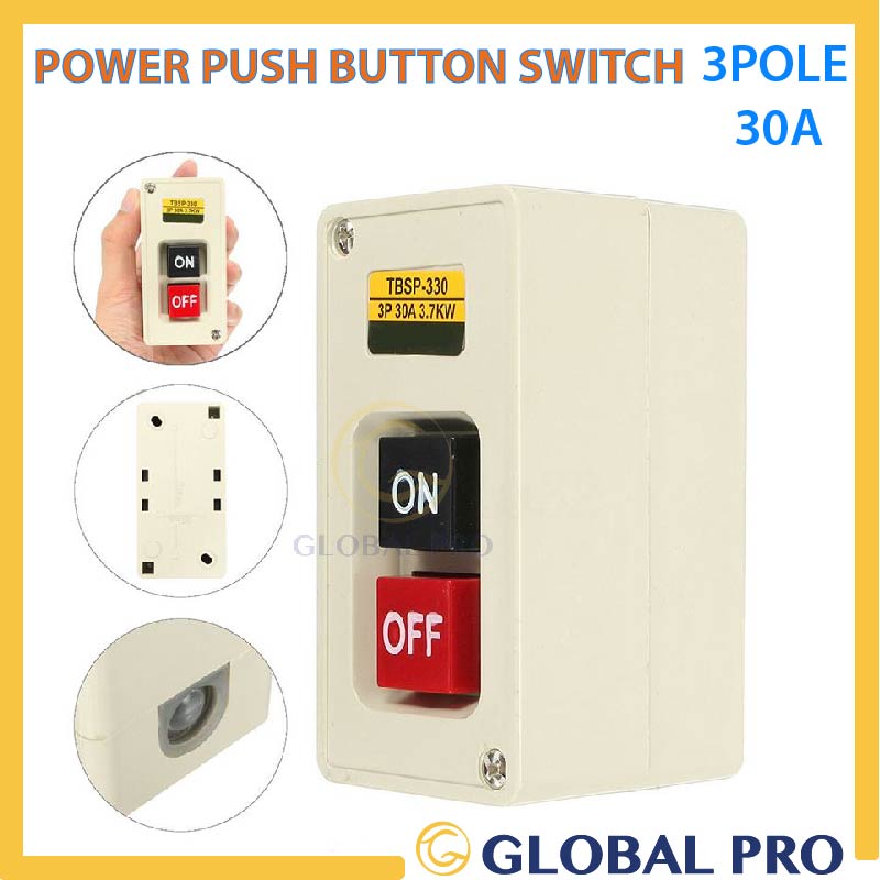 TBSP-330 30A 3Pole On/Off Push Button Power Switch Self-Locking for ...