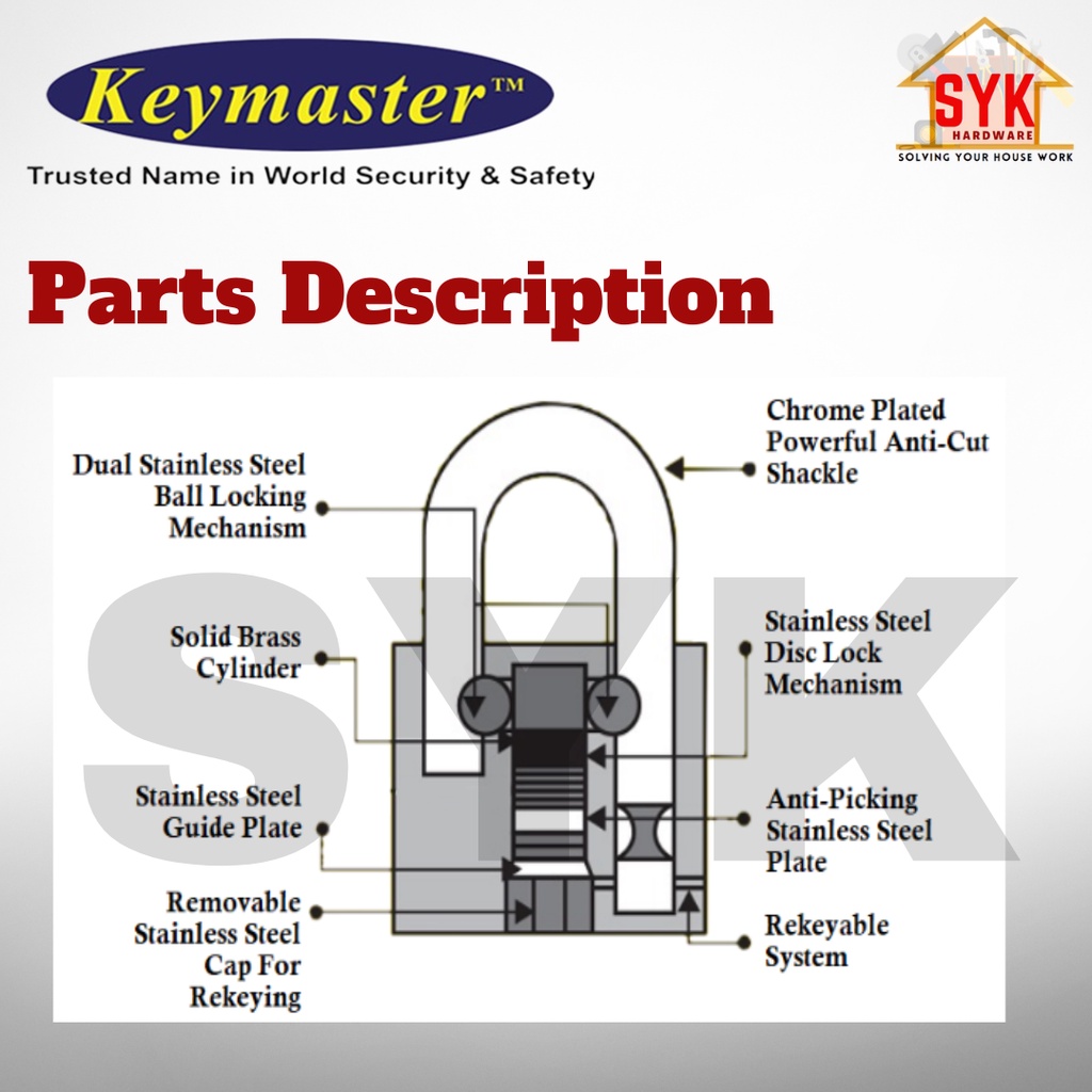 SYK Keymaster 40mm K38401 50mm K38501 K-380 Anti-Cut Brass Padlock Gate ...