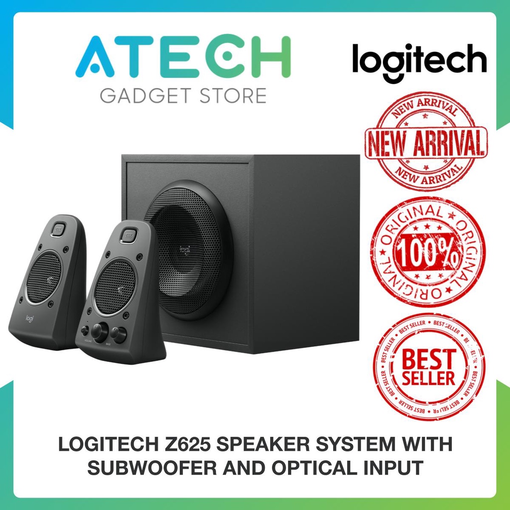 LOGITECH Z625 SPEAKER SYSTEM WITH SUBWOOFER AND OPTICAL INPUT THX CERTIFIED SOUND POWERFUL BASS ...