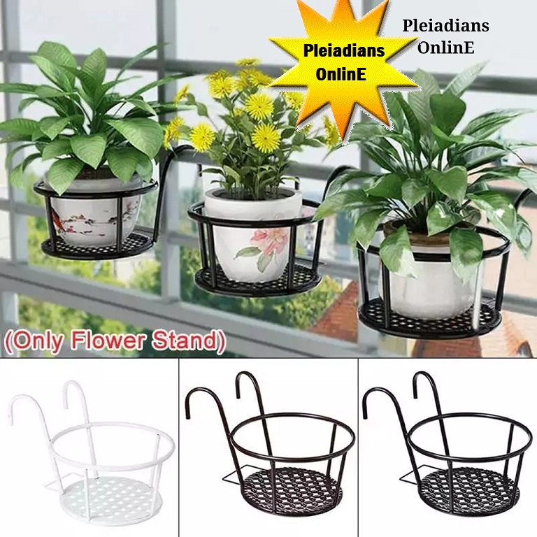 HOMIEE 22CM Balcony Hanging Flower Rack Rak Gantung Besi Bunga Pot Tray ...
