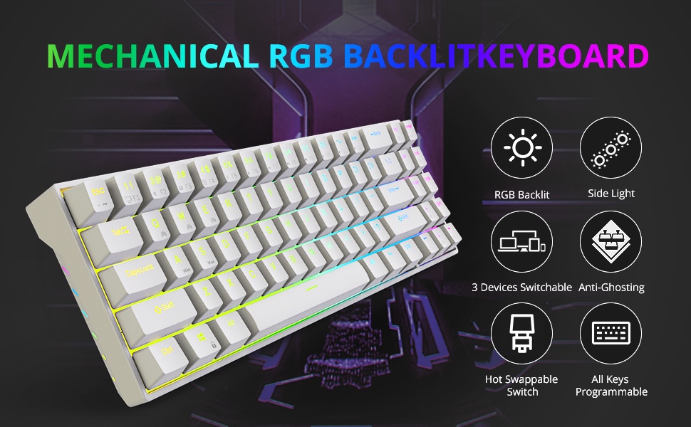 RK71 Wireless/Wired RGB Mechanical Keyboard , 71 Keys Bluetooth 5.0 Hot ...