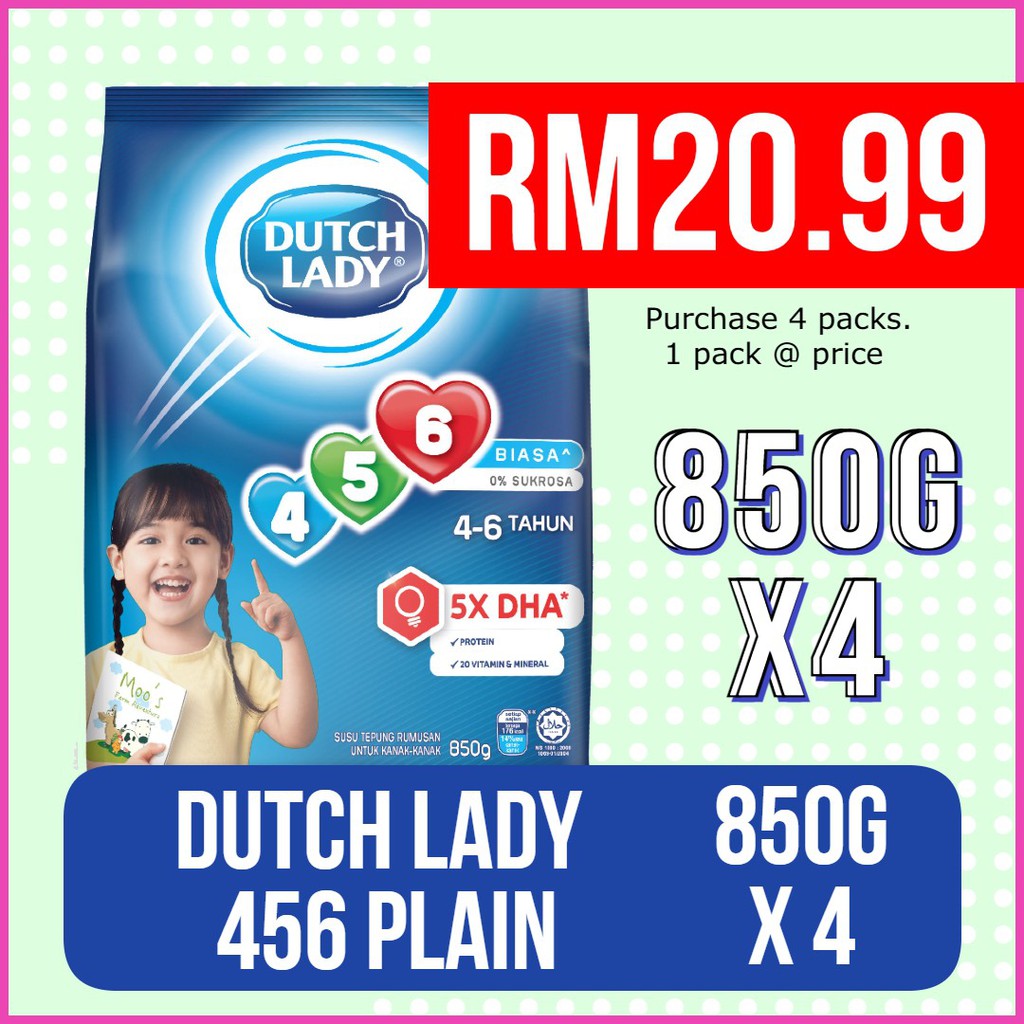 Dutch Lady Milk Powder 456 - Plain 850g x 4pkt | Shopee Malaysia