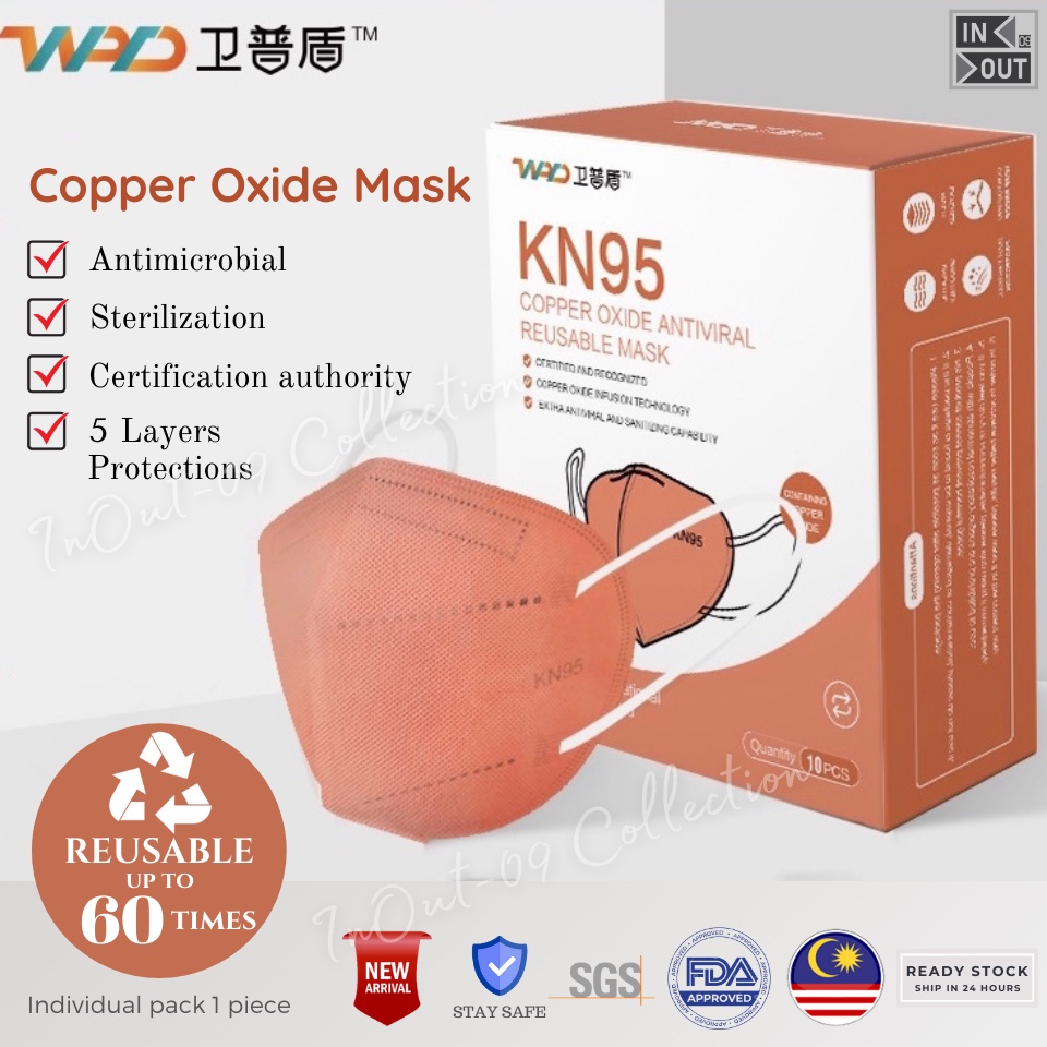 WPD COPPER OXIDE 5LAYERS REUSABLE KN95 FACE MASK 氧化铜灭活口罩Anti-Microbial ...