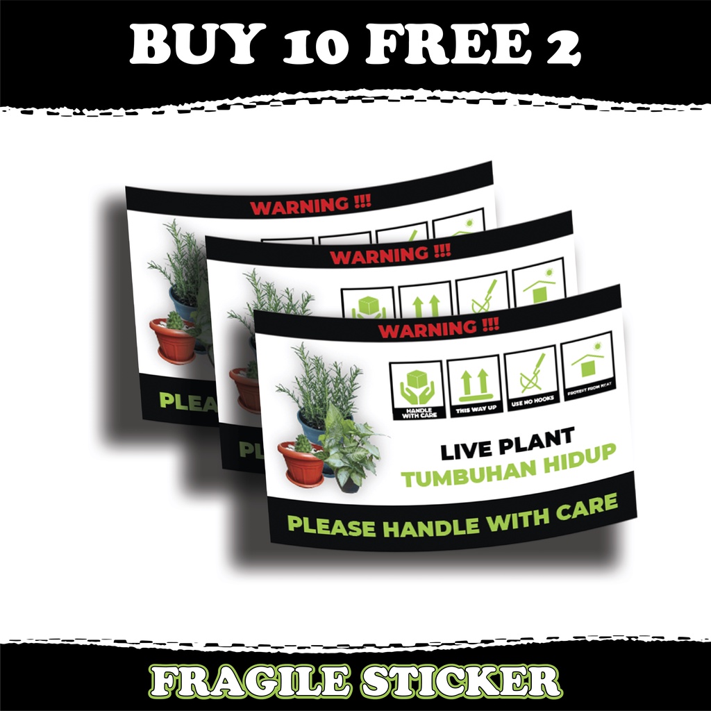 BUY 10 FREE 2 | Ready Stock | Fragile Sticker Tumbuhan Hidup, Bunga ...