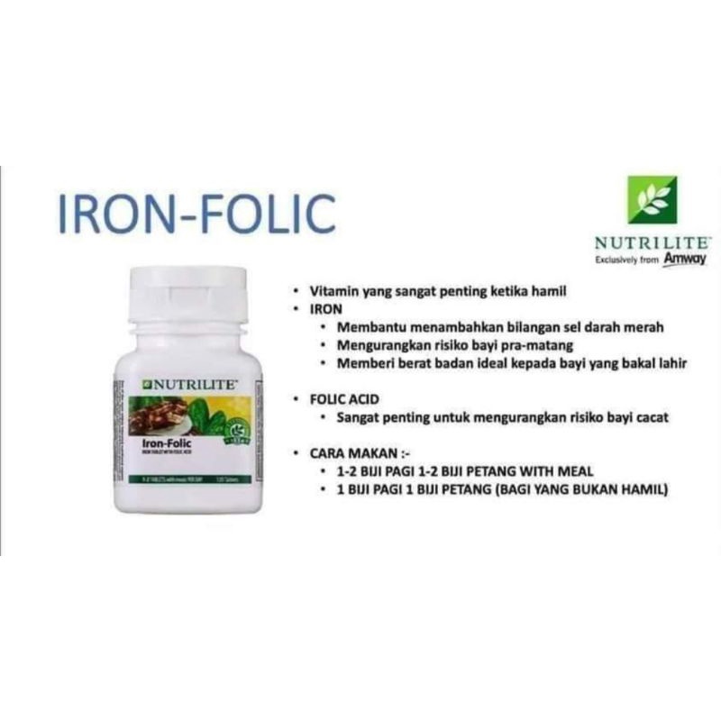 NUTRILITE by AMWAY IRON FOLIC - IRON TABLETS WITH FOLIC ACID | Shopee ...