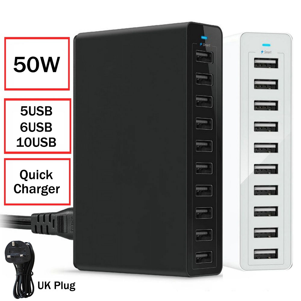 Multi Port Charger 5 6 10 USB 10.2A Power 50W fast Charge Station 10 ...
