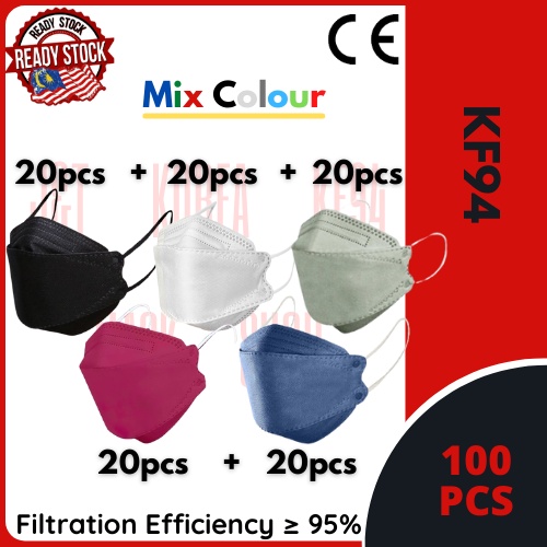 [Fast Shipping] 100pcs Mix Colour KOREA KF94 Adult Earloop 4ply Face Mask Ready Stock in ...